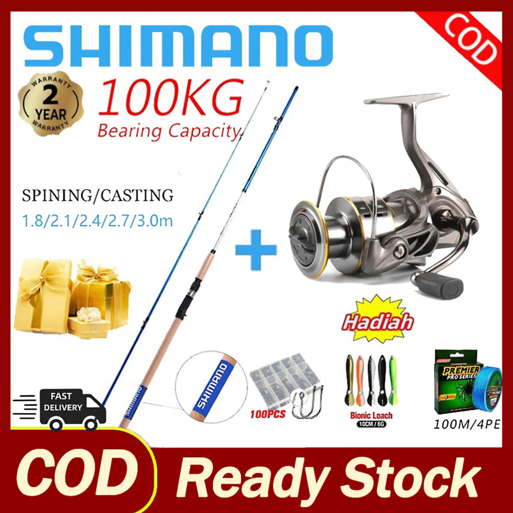 SHIMANO Reel Rod Joran Pancing 1 Set Fishing Rod Spinning Reel Fishing ...