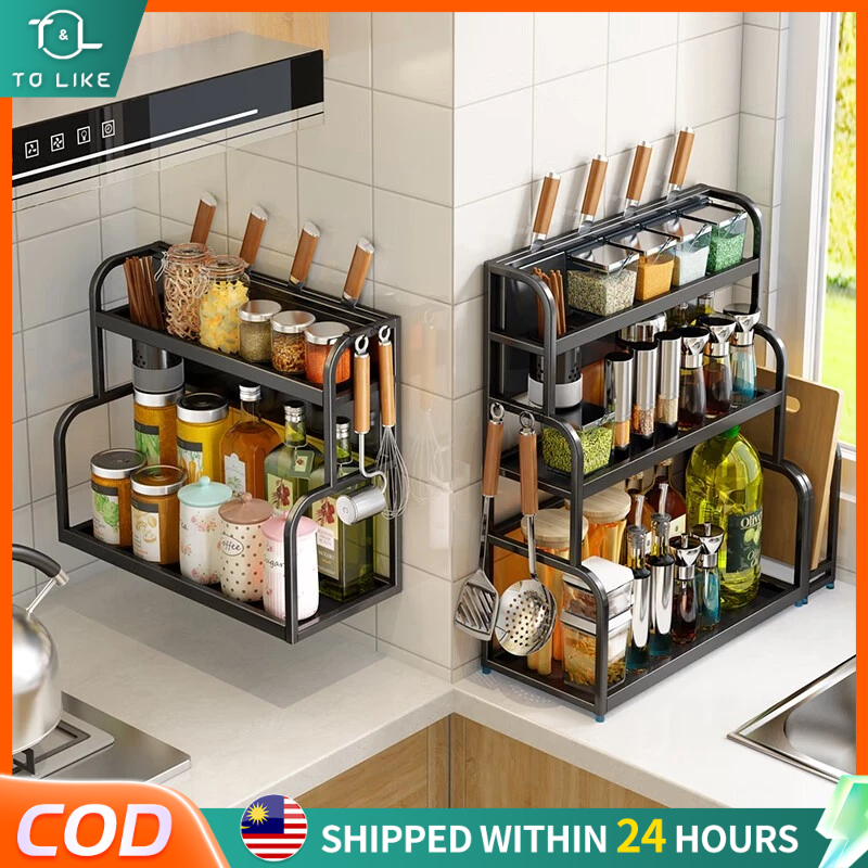 Seasoning Storage Rak Kitchen Rak Spice Rack Stainless Steel Condiment ...