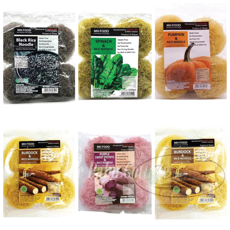 MH Food Rice Noodle - 200gm ( Pumpkin / Black rice / Burdock / Spinach ...