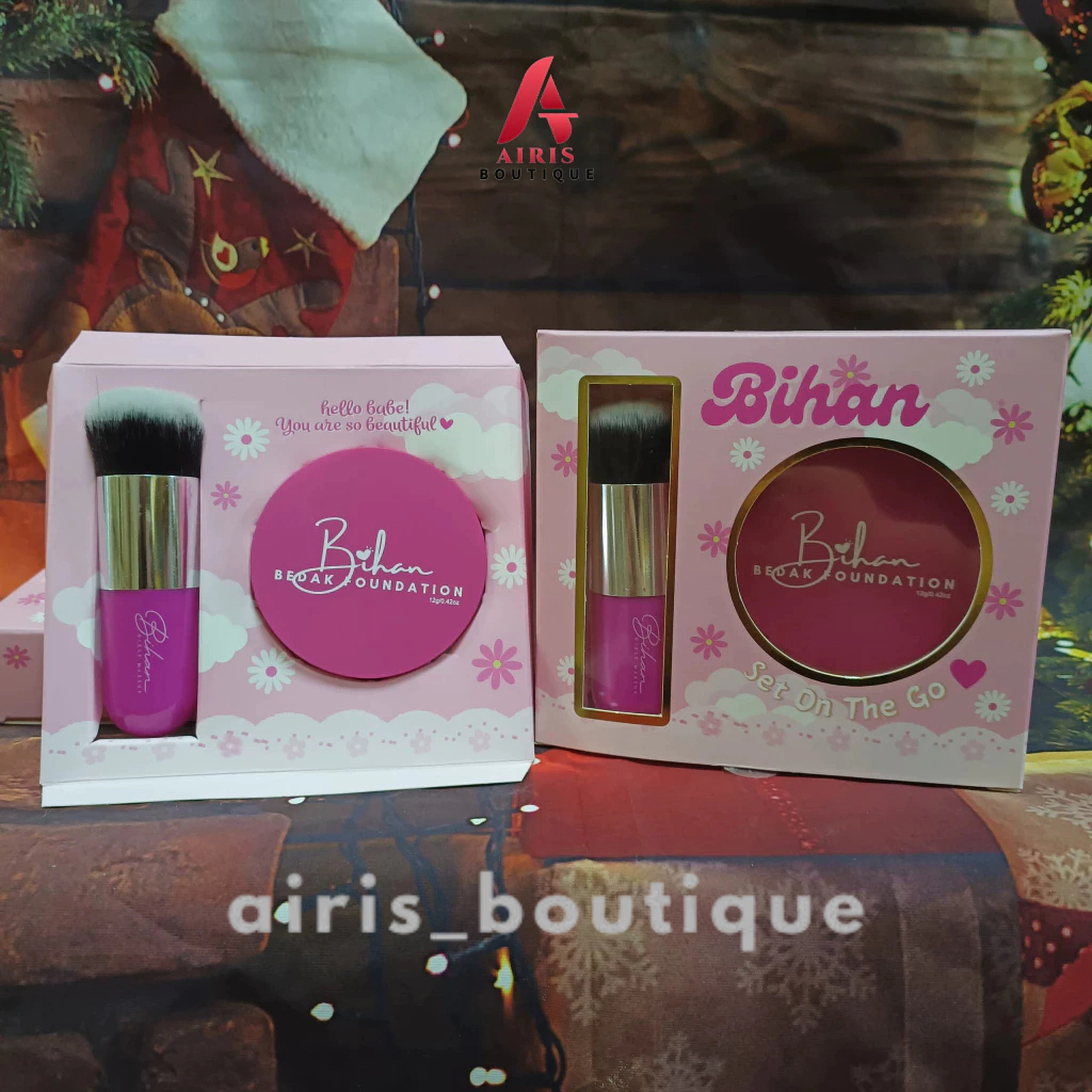 BIHAN 2in1 bedak foundation + brush set on the go makeup set | Shopee ...