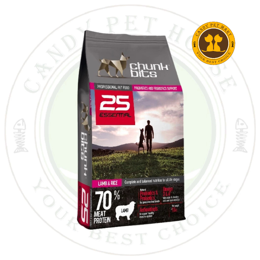 Chunkbits Essential 25 (Lamb & Rice) Dog Dry Food / Chunk bits - 13KG / 13KG+2KG | Shopee Malaysia