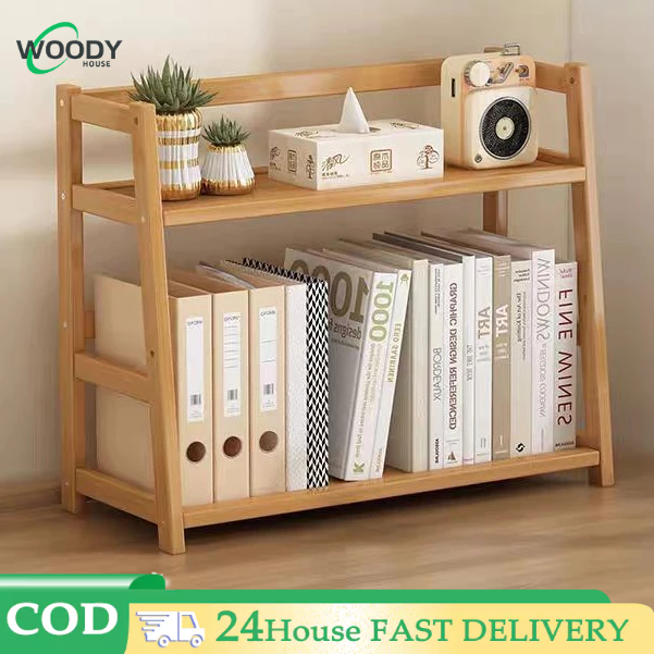 Rak buku Desk Organizer Rack Wooden 2 layer Bookshelf Rak Penyusun Meja ...