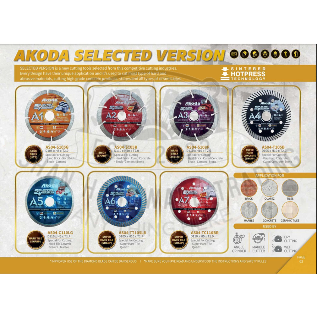 AKODA HEAVY DUTY DIAMOND BLADE A1 , A2 , A3 , A4 , A5 , A6 , A7 | Shopee Malaysia