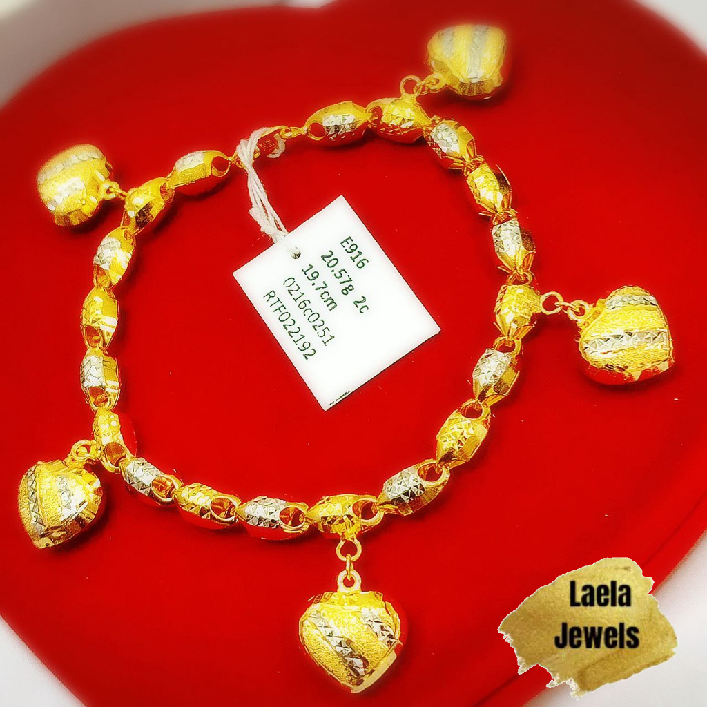 LAELA RANTAI TANGAN SIPUT GANTUNG LOVE HOLLOW 2C EMAS TULEN 916 GOLD ...