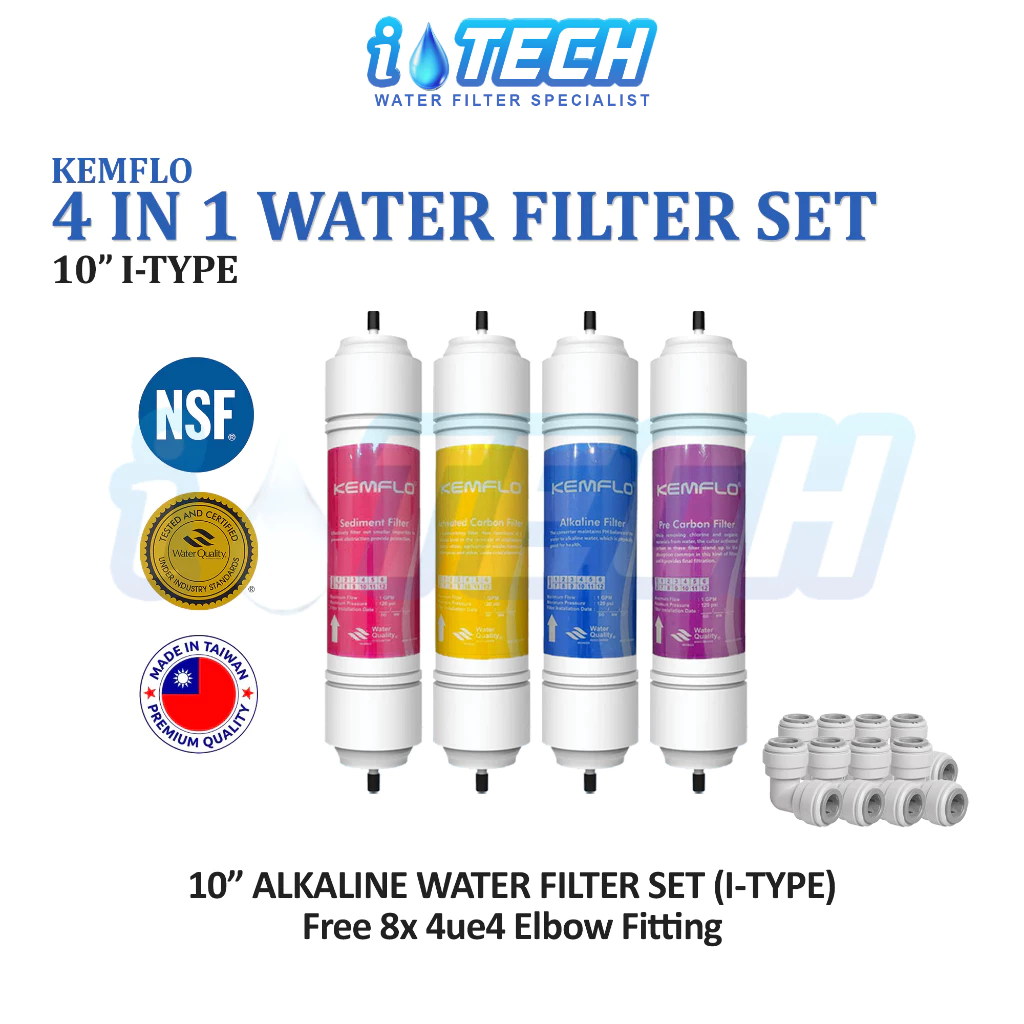 KEMFLO 10" Alkaline Water Filter Set 4 in 1 - Sediment Pre Silver Post ...