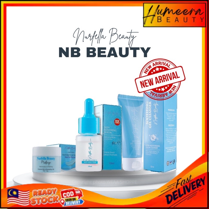 NURFELLA BEAUTY NB FACE OIL RENEWING SCAR MOISTURIZER CREAM 10G/SERUM / GEL CLEANSER /SMART SKIN ...