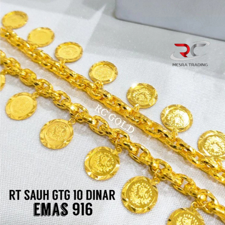 RANTAI TANGAN SAUH GANTUNG 10 DINAR EMAS TULEN 916 RT SAUD GTG SYILING ...
