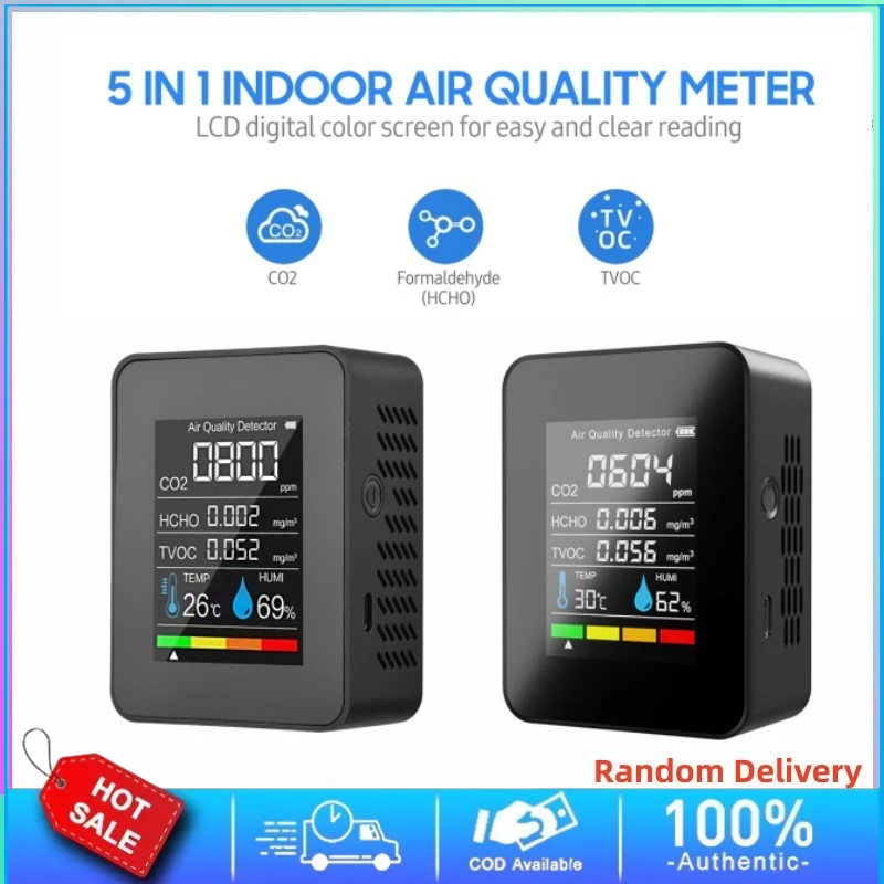 5 in 1 Indoor Air Quality Monitor CO2 Carbon Dioxide Detector ...