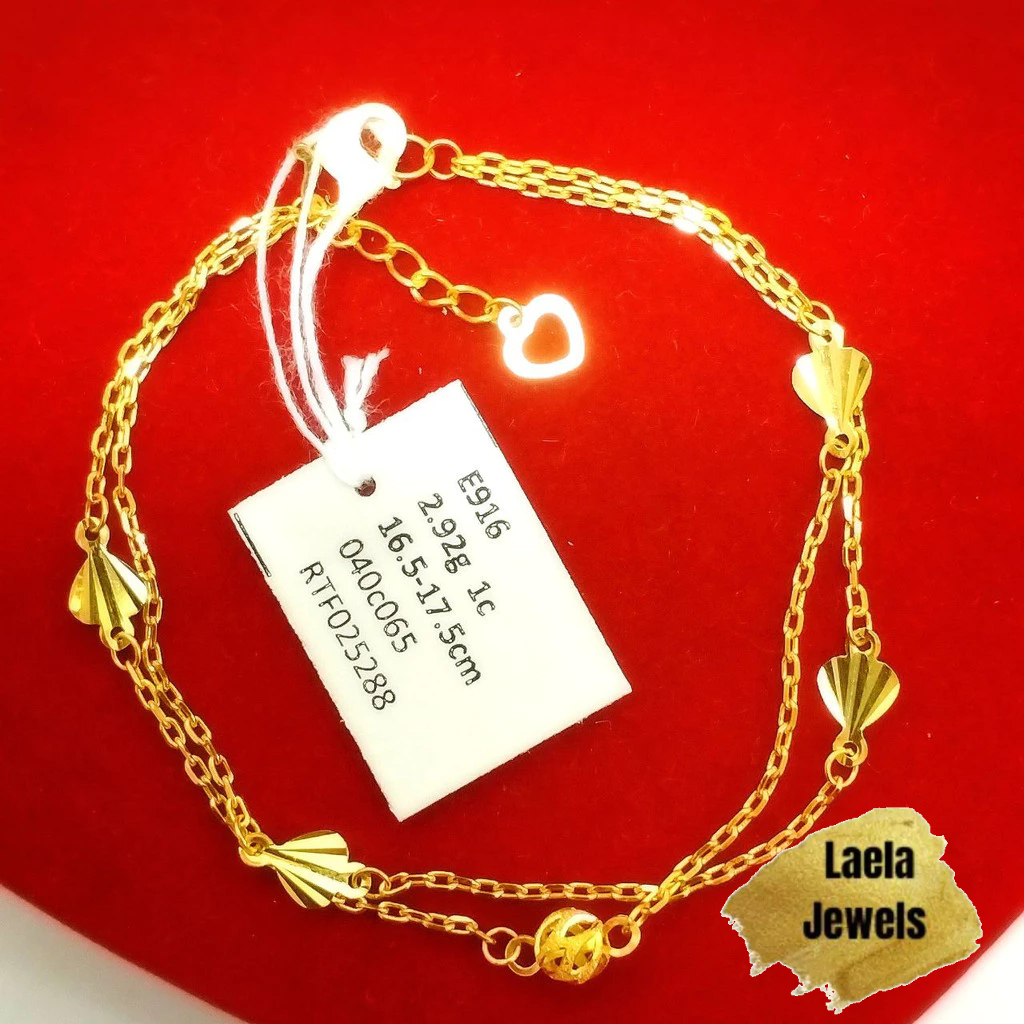 LAELA RANTAI TANGAN SAUH PADU DOUBLE LAYER BERBOLA EMAS TULEN 916 GOLD ...