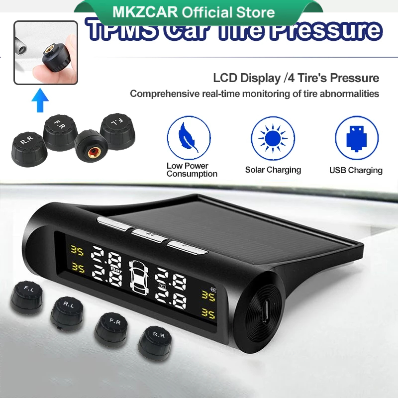 TPMS Car Tire Pressure Monitor System Solar Wireless LED Display Screen ...