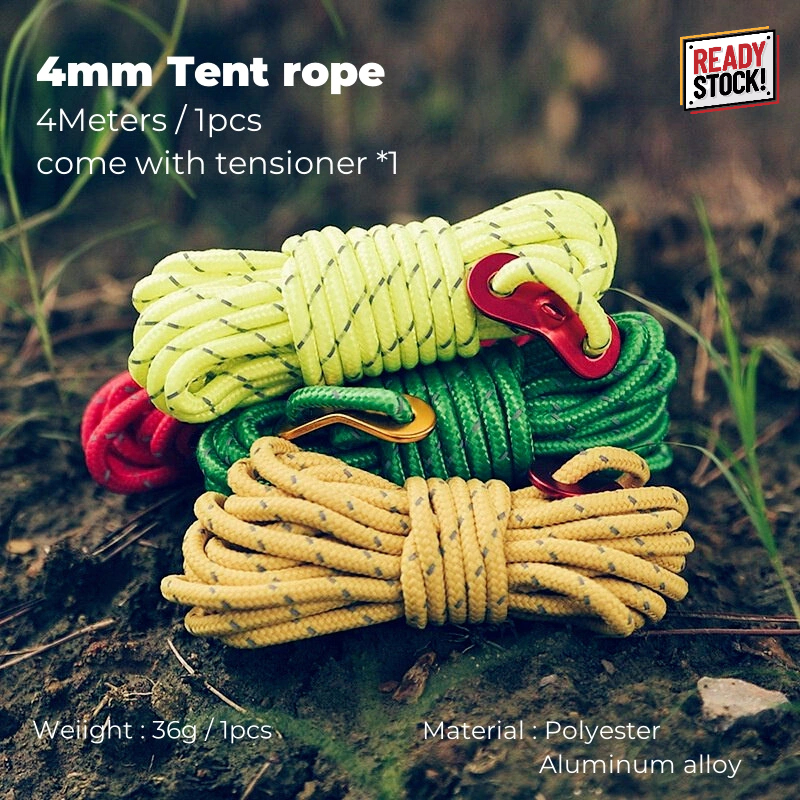 4 Meter Reflective Tent Rope with tensioner Flysheet Wind Rope String ...