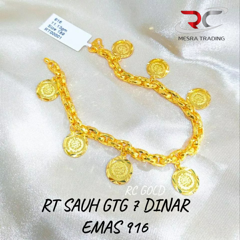 RANTAI TANGAN SAUH GANTUNG DINAR EMAS TULEN 916 RT SAUD GTG SYILING ...