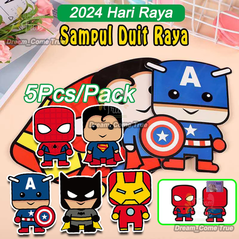 【5 pcs/set】2024 Kids Sampul Duit Raya Carton Ramadan Green Envelope ...