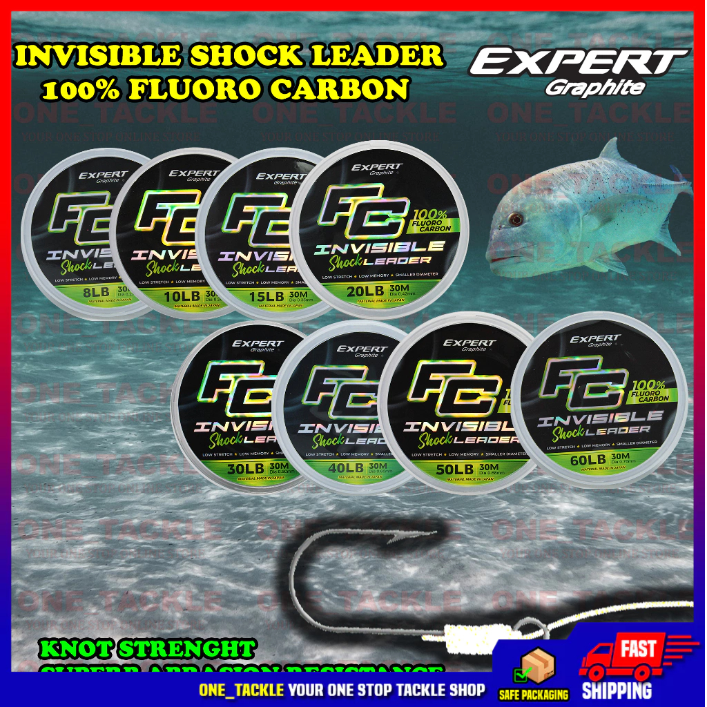 Expert graphite Invisible Shock Leader 100% Fluoro Carbon 30 meter ...