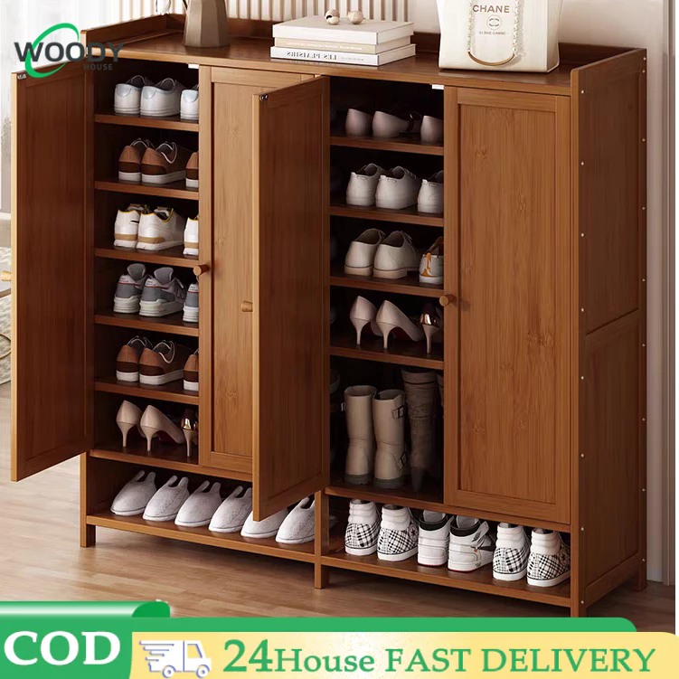 Bamboo Shoe Cabinet With Door 7/6/5 Layers Bamboo Organizer Flip Door ...