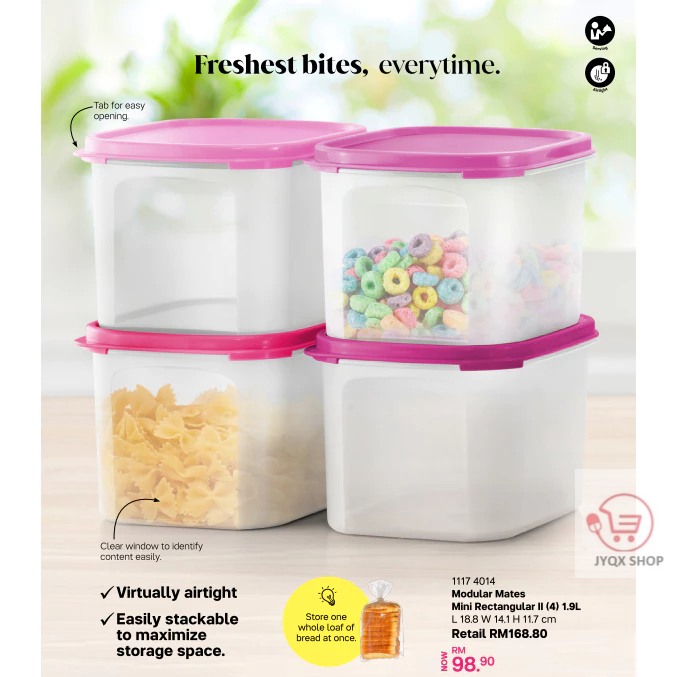 Tupperware Modular Mates Mini Rectangular II (4 PCS) 1.9L | Shopee Malaysia