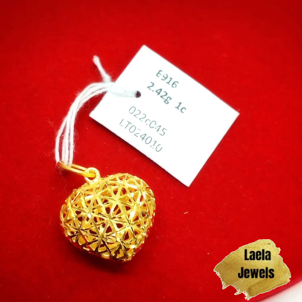 LAELA LOKET LOVE SARANG HOLLOW EMAS TULEN 916 GOLD PENDANT | Shopee ...