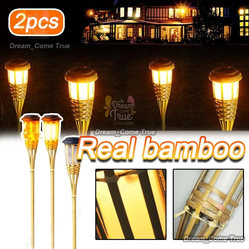 Lampu raya Solar Light LED Flame Effect Lamp 65cm Handcraft Bamboo ...
