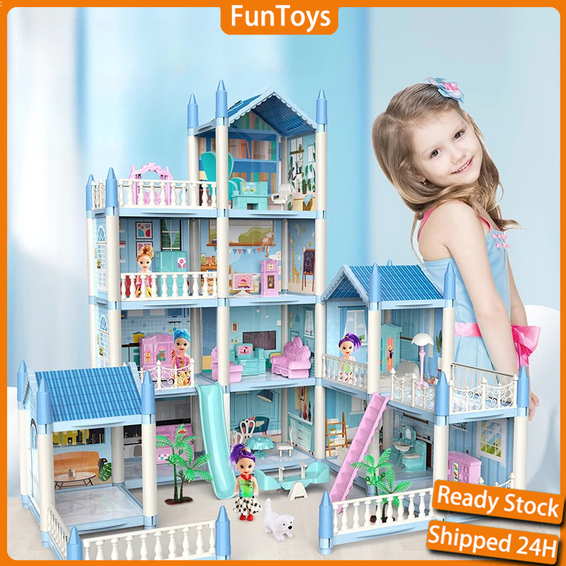 【24H】DIY Doll House Princess Villa Dream Castle Assembly Model Toys ...