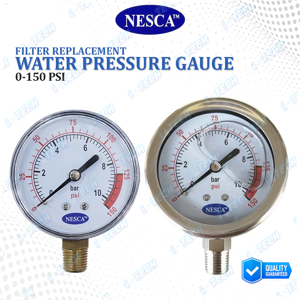𝐍𝐄𝐒𝐂𝐀 Stainless Steel Pressure Gauge Bottom Entry G1/4 Thread - 10 Bar ...
