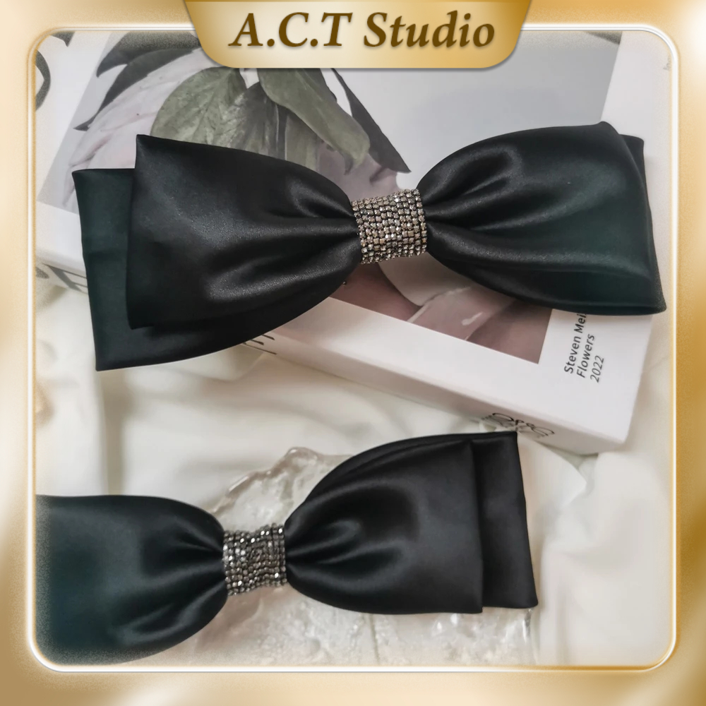 ACT STUDIO Ribbon Hair Clip Silk Bow Barette Hair Clip Elegant Women ...