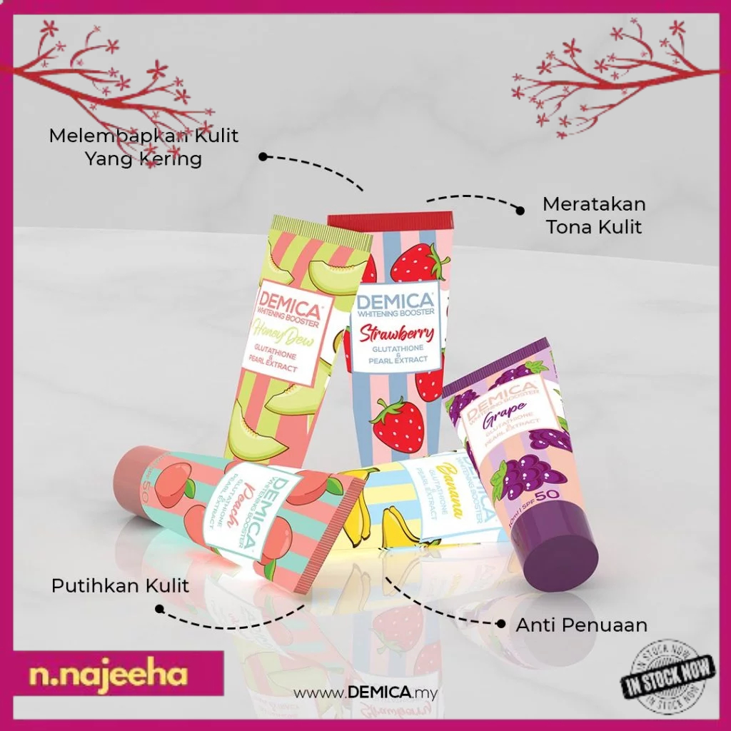 Demica Whitening Booster SPF 50 10ml Glutathione & Pearl Extract Travel ...
