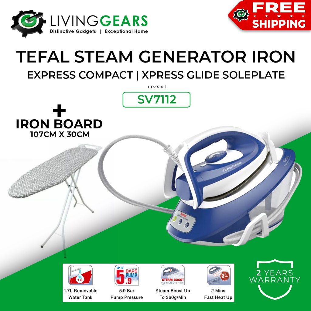 Tefal SV7112 Free Iron Board Steam Generator Express Compact Iron (1.7L ...
