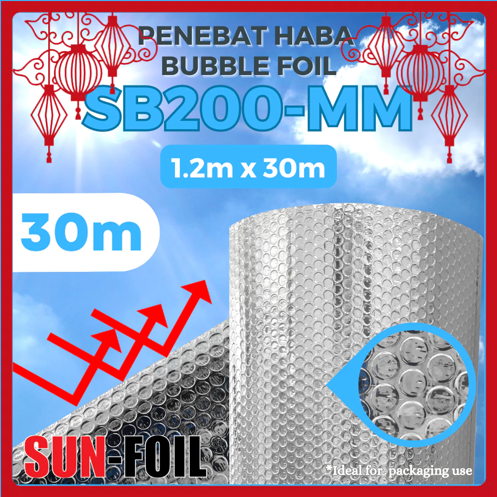 SUNFOIL SB200-MM [30m] Bubble Foil Series Bubble Aluminium Foil Penebat ...