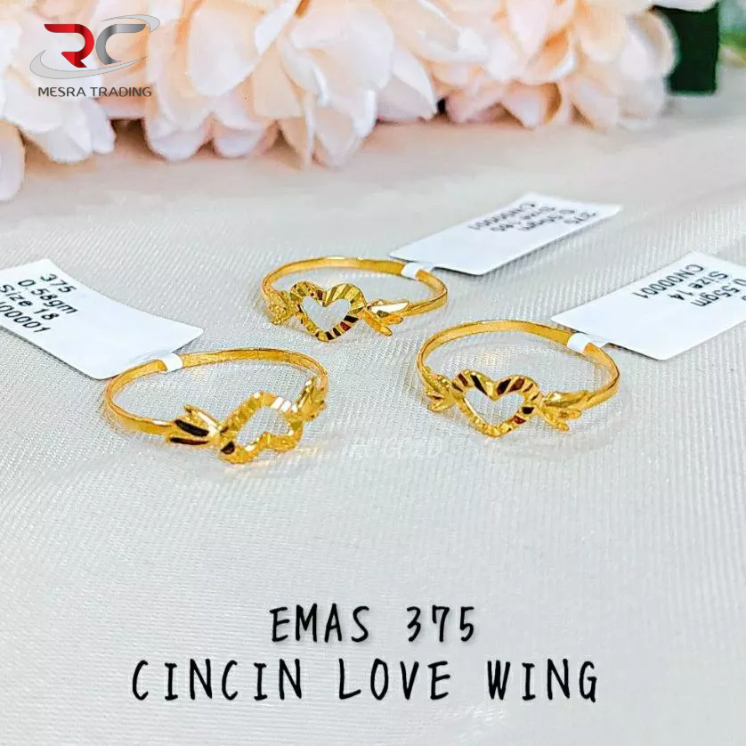 CINCIN LOVE WING EMAS TULEN 375 CN LOVE PAHAT EMAS 375 CINCIN FESYEN ...