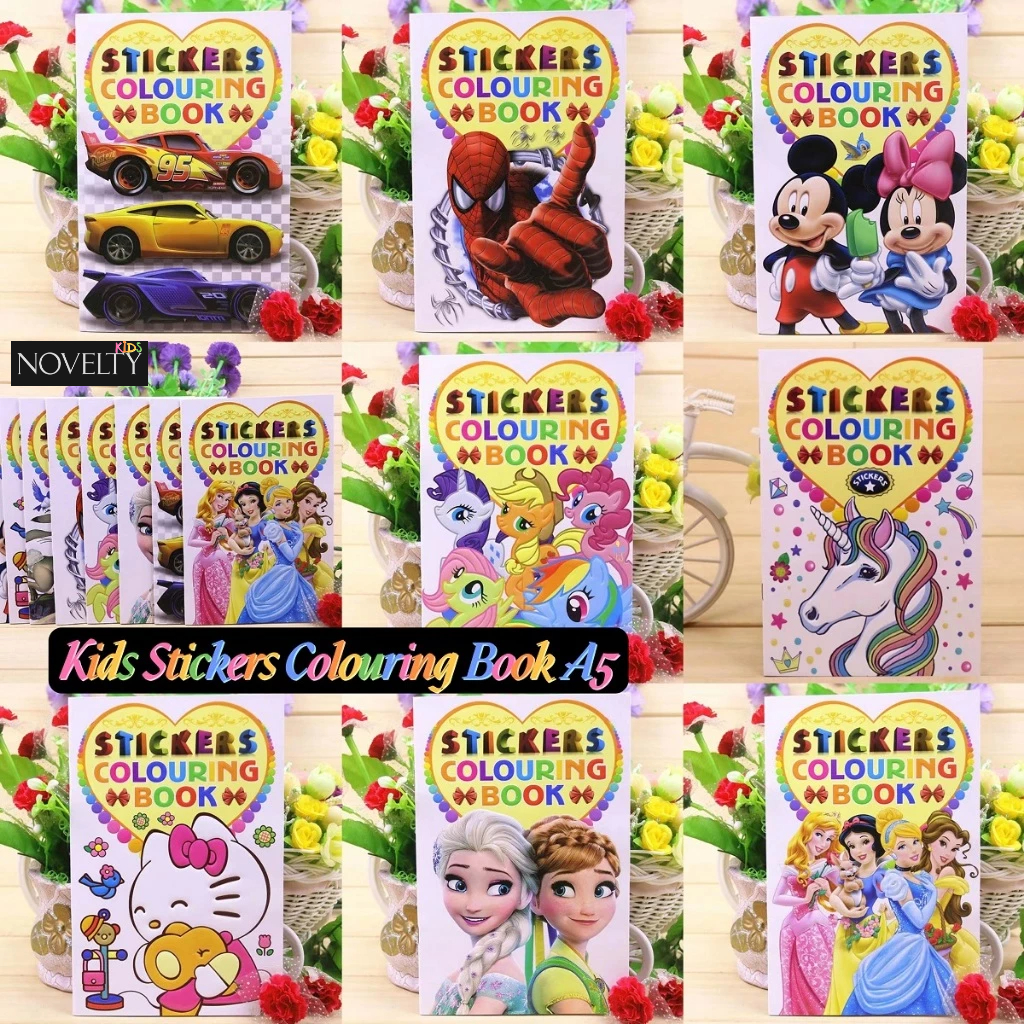 Kids Cartoon Sticker & Coloring Book A5 Buku Mewarna Pelekat Drawing ...
