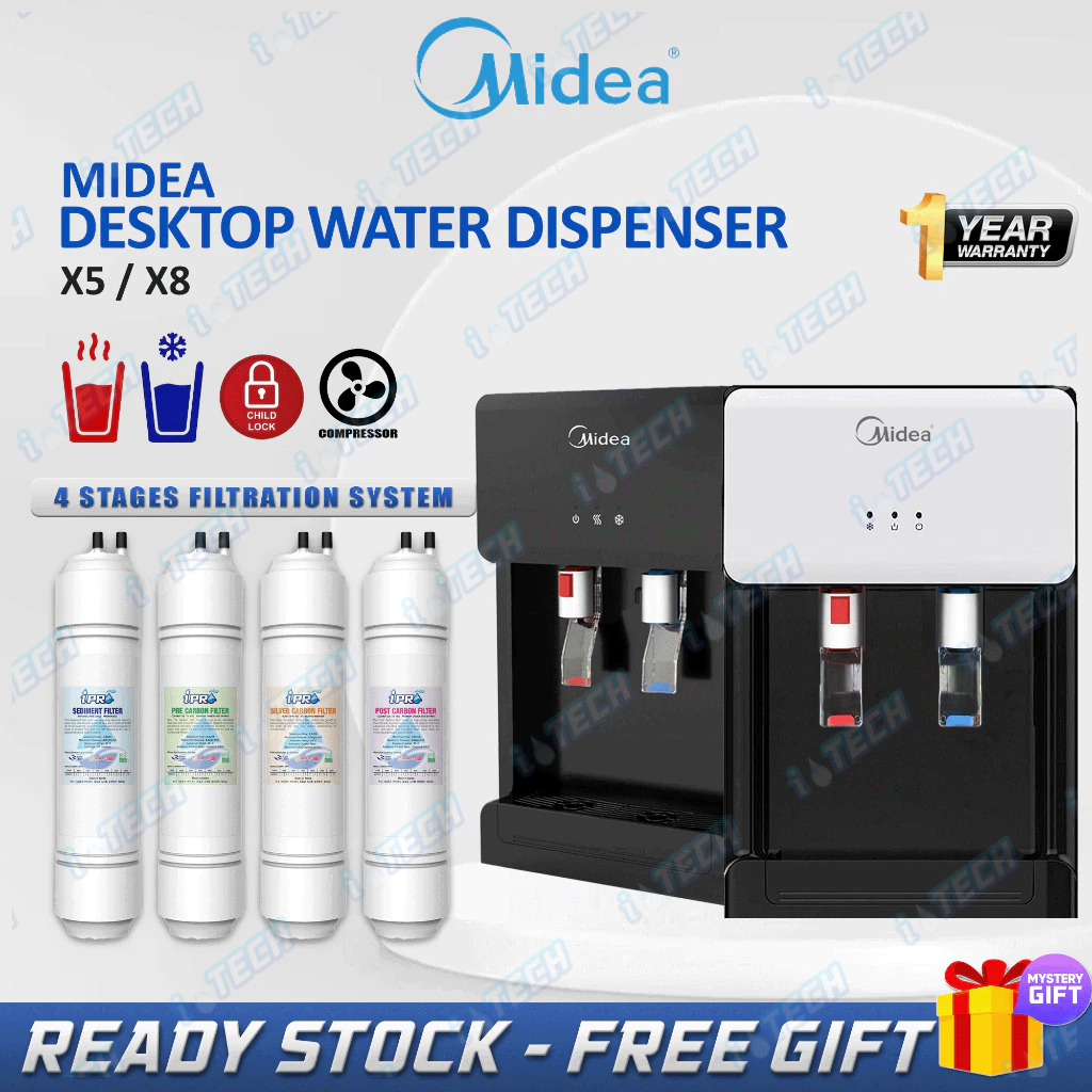 MIDEA Hot & Cold Tabletop Water Dispenser Penapis Air Model X5 X8 - 4 ...