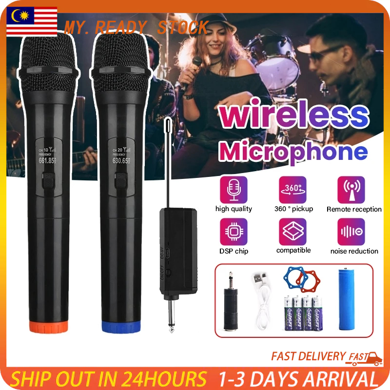 Wireless Microphone Karaoke UHF Receiver Rechargeable Wireless ...