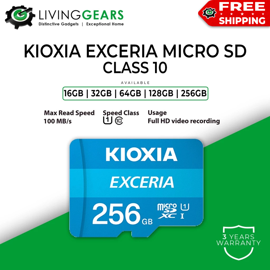 KIOXIA EXCERIA G2 MicroSD CL10 UHS-I U3 V30 4K A1 R100/W50 (32GB | 64GB | 128GB | 256GB | 512GB ...