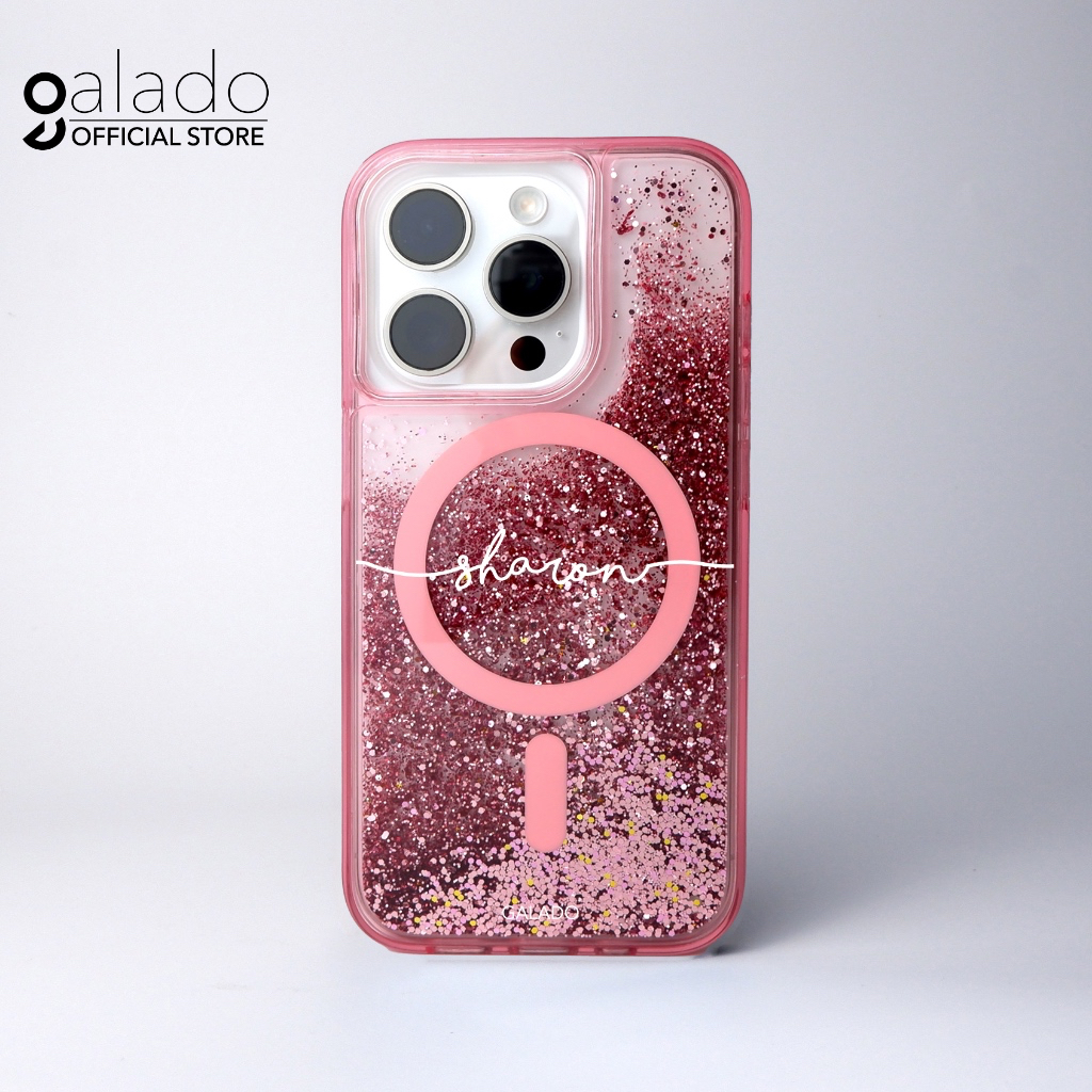 GALADO Sparkle Blossom For iP 16/15/14/13 Pink Glitter Shock Proof Case iPhone 15 Custom Name ...