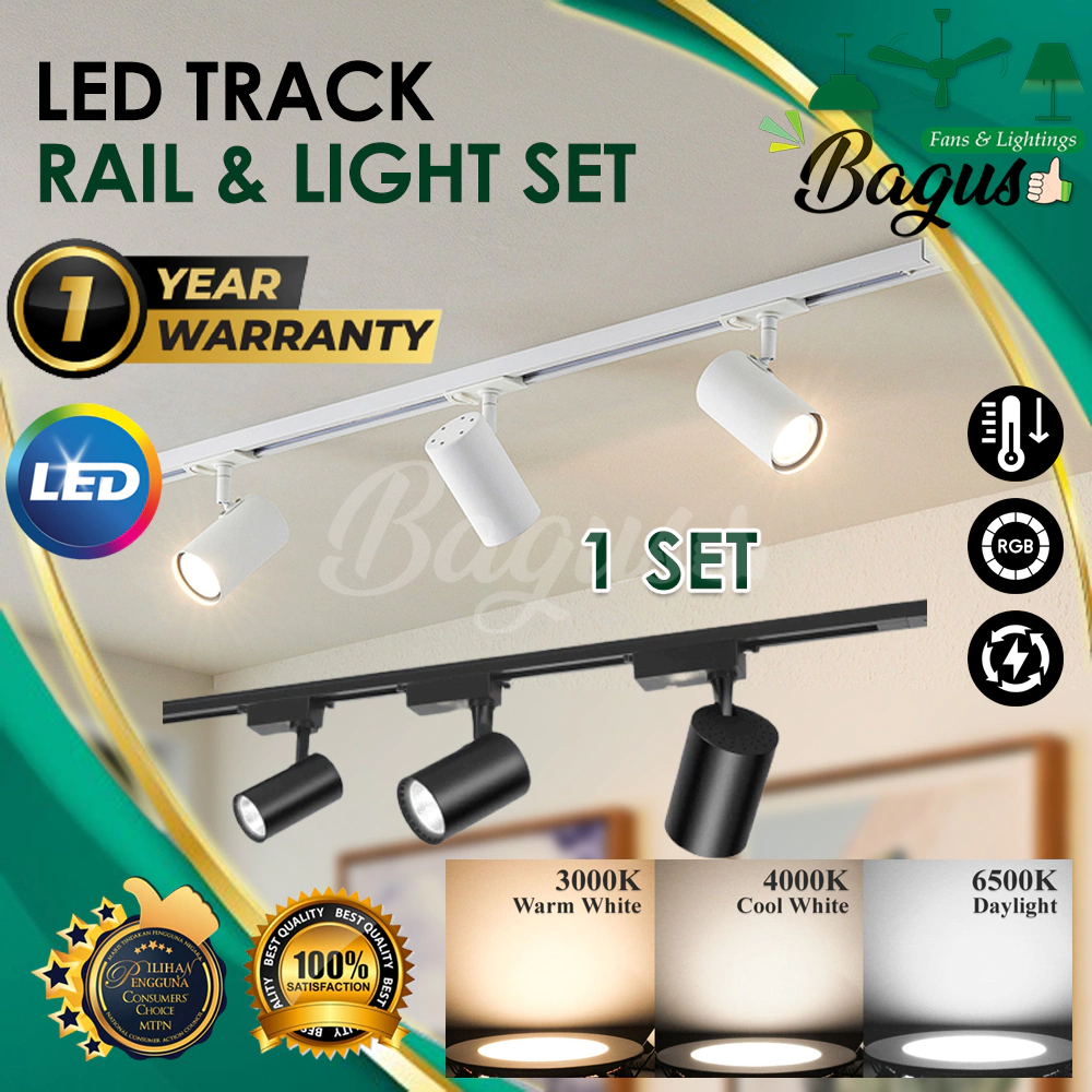 LED Track Rail & Light Set - Adjustable Ceiling Spotlight | Full Set 1 ...