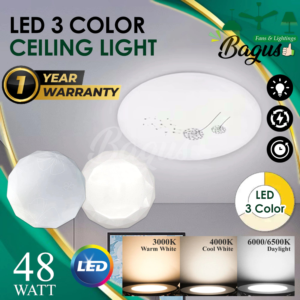 LED 3 Color Ceiling Light - 16" 400mm Surface Ceiling Lamp | 48 Watt ...