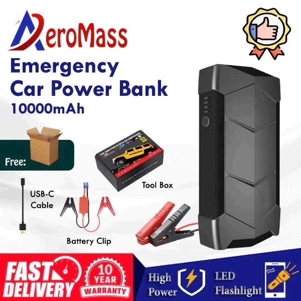 AEROMASS Emergency Car Power Bank 10000mAh Battery Car Jump Starter ...