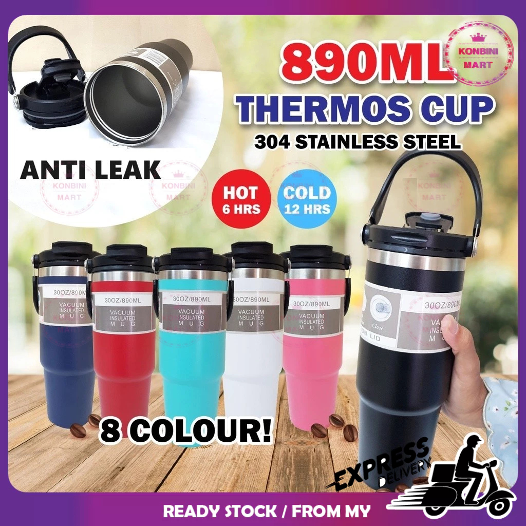 【890ML】 Tumbler With Handle Stainless Steel Insulated Flask Water Bottle Botol Tumbler Coffee ...
