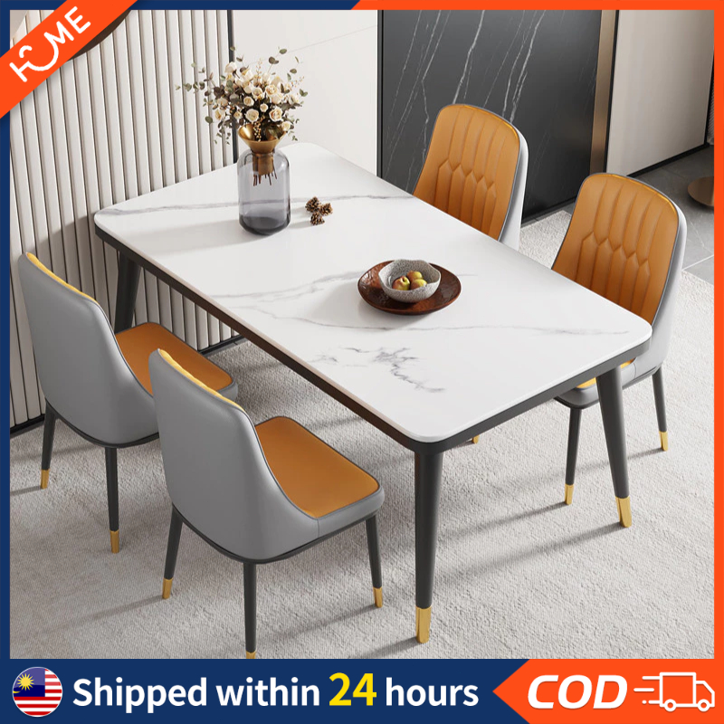 Dining Table 餐桌 Meja Makan Marble texture Meja Makan 4/6 Kerusi Ikea ...