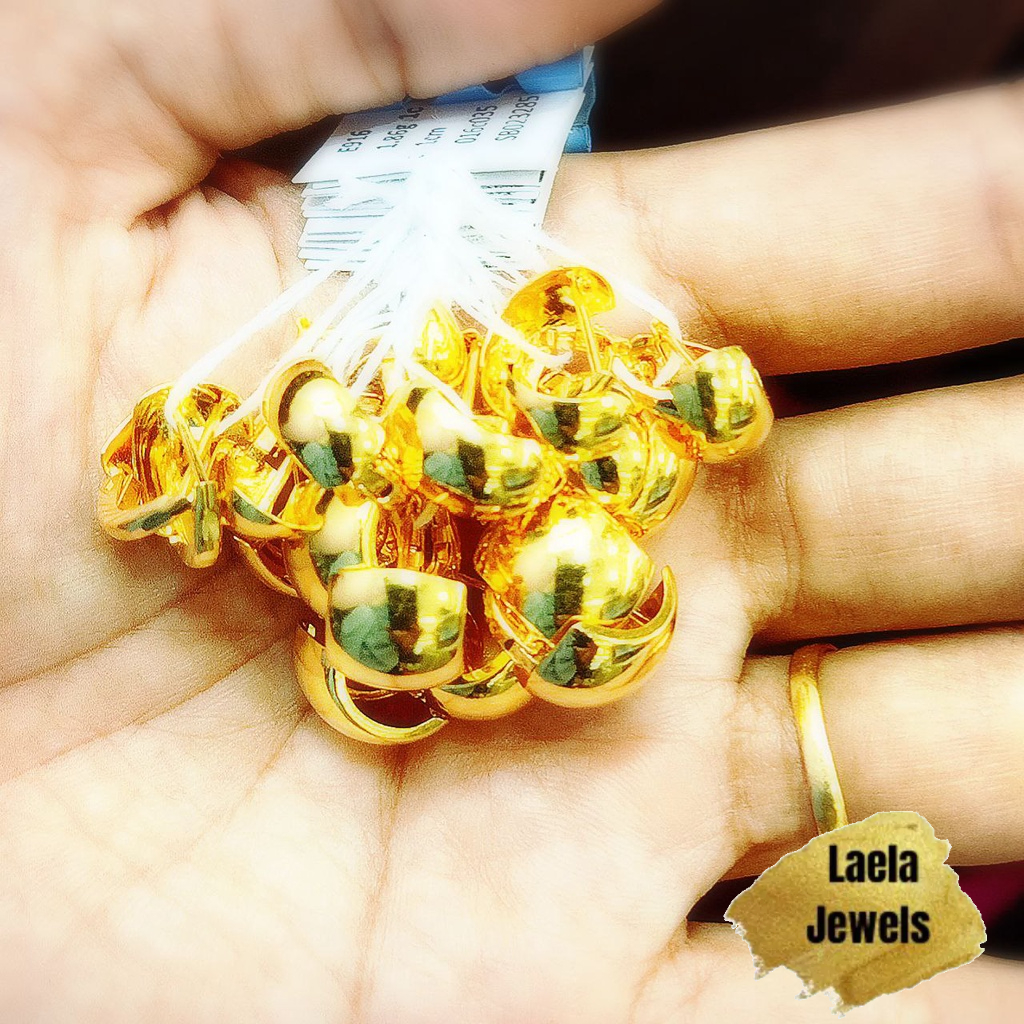 LAELA SUBANG KATUP PLAIN HOLLOW EMAS TULEN 916 GOLD EARRING | Shopee ...