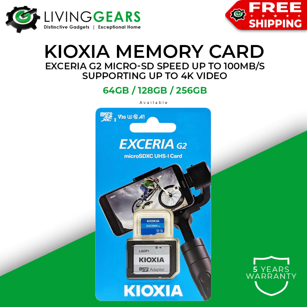 Kioxia Exceria G2 4K A1 MicroSD 100MB/s CLASS10 UHS-I U3 MicroSDHC Memory Card (64GB/128GB/256GB ...