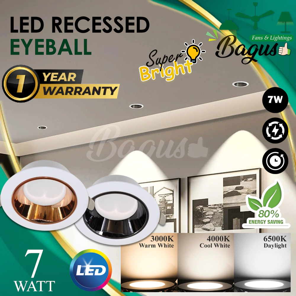 LED Recessed Eyeball - 7W Round 3 Color Plaster Ceiling Downlight ...