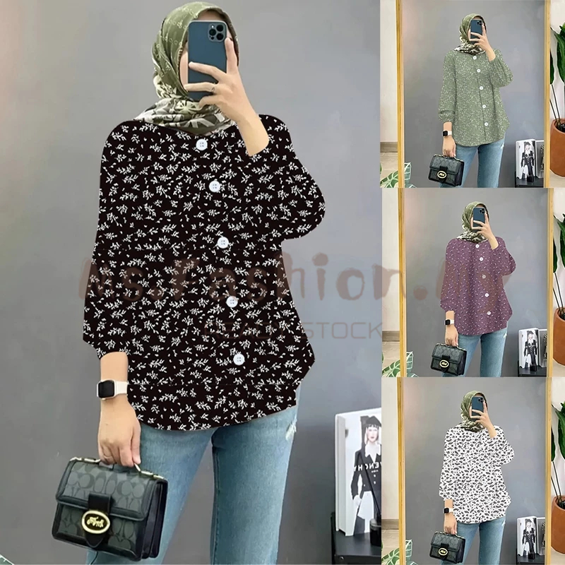 🌸READY STOCK🌸Muslimah Women Floral Blouse Casual Long-sleeved Loose ...