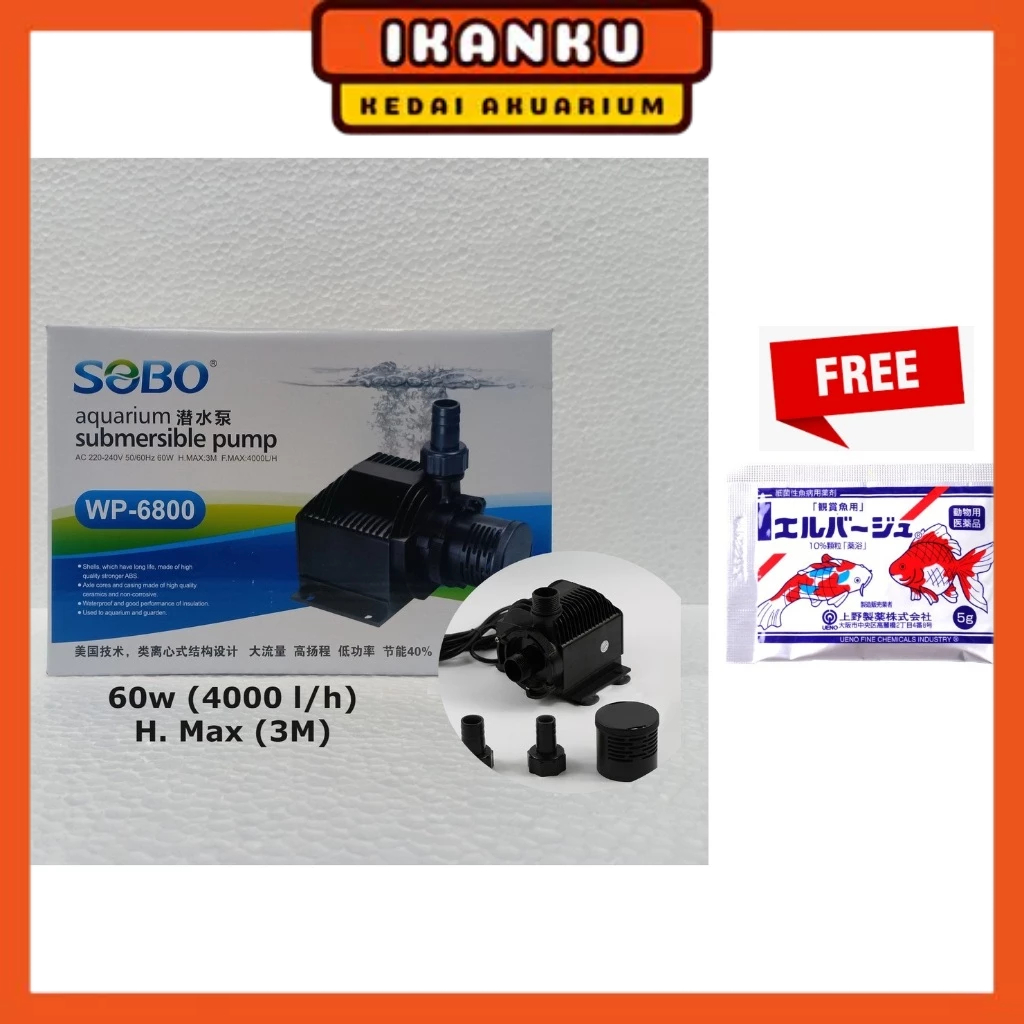 SOBO WP-6800 60W AQUARIUM SUBMERSIBLE PUMP POWER FULL SUBMERSIBLE POND PUMP | Shopee Malaysia
