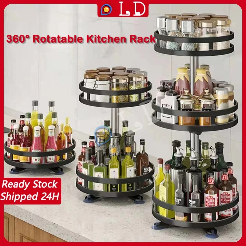 360° Rotatable Kitchen Rack Seasoning Rack Condiment Rack Spice Rak ...