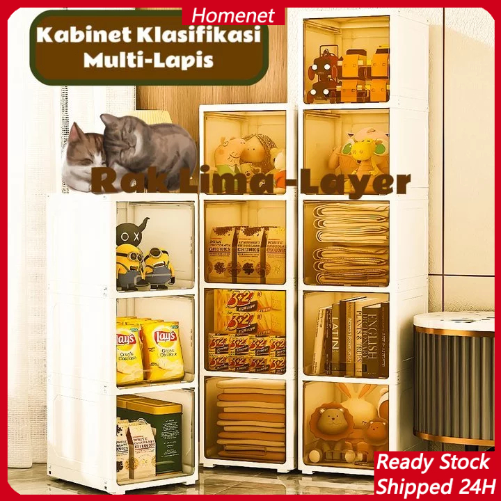【LOWEST-PRICE】2/3/4/5 Layers Foldable Storage Cabinet 1 Doors Storage ...