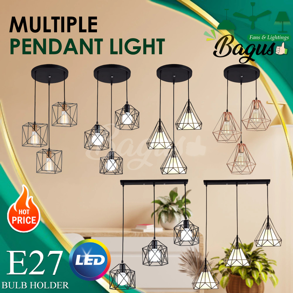 Multiple Pendant Light - E27 LED Bulb Holder Ceiling Hanging Light Lamp ...
