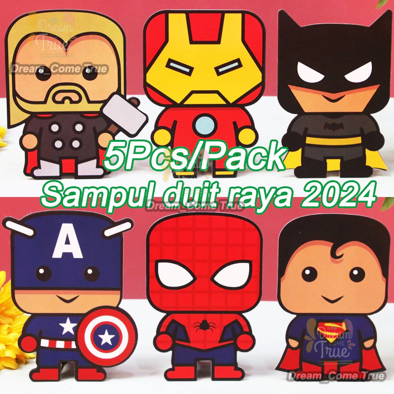 【5 pcs/set】2024 Kids Sampul Duit Raya Carton Green Envelope Packet Hari ...