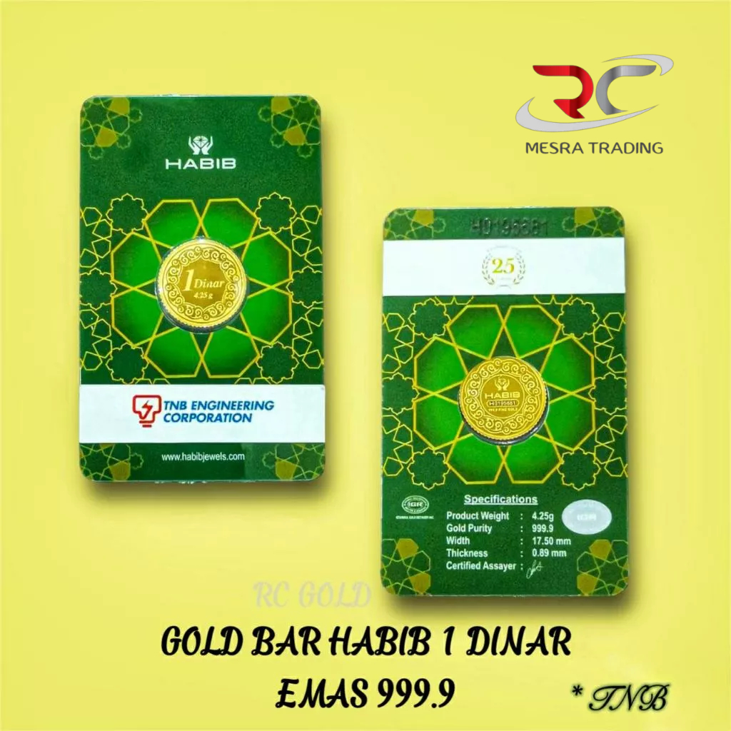 HABIB GOLD 1 DINAR GOLD BAR 999.9 TNB 4.25GM GOLD BAR 999.9 FINE GOLD ...
