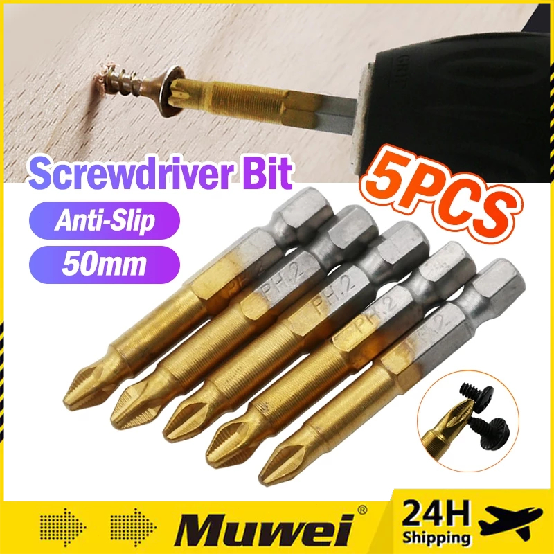 5Pcs Titanium Plated Non-slip Screwdriver Bit Set Anti-Slip Screwdriver ...